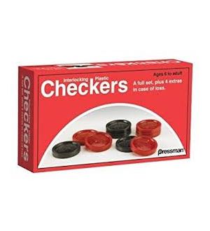 Plastic checkers/backgammon pieces. Red and black.
